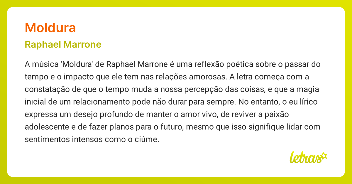 Significado da música MOLDURA (Raphael Marrone) - LETRAS.MUS.BR
