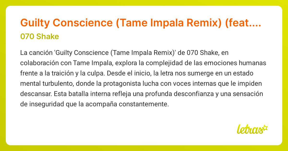 Significado de la canción Guilty Conscience (Tame Impala Remix) (feat ...