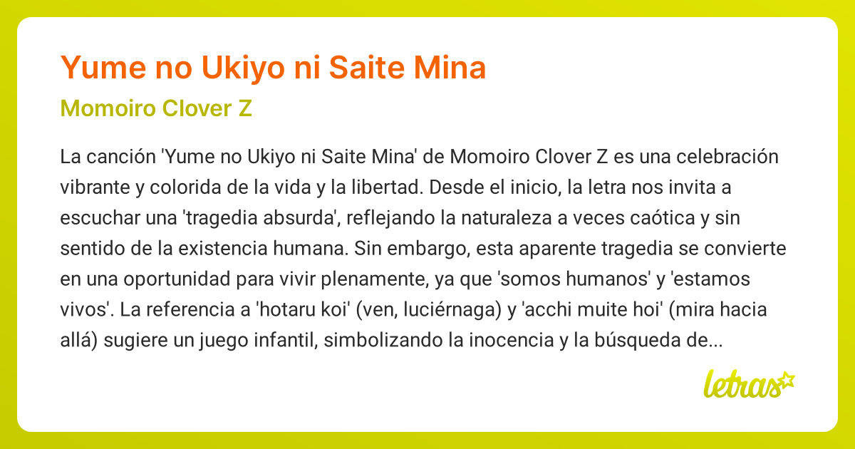 Significado de la canción YUME NO UKIYO NI SAITE MINA (Momoiro Clover Z) - LETRAS.COM