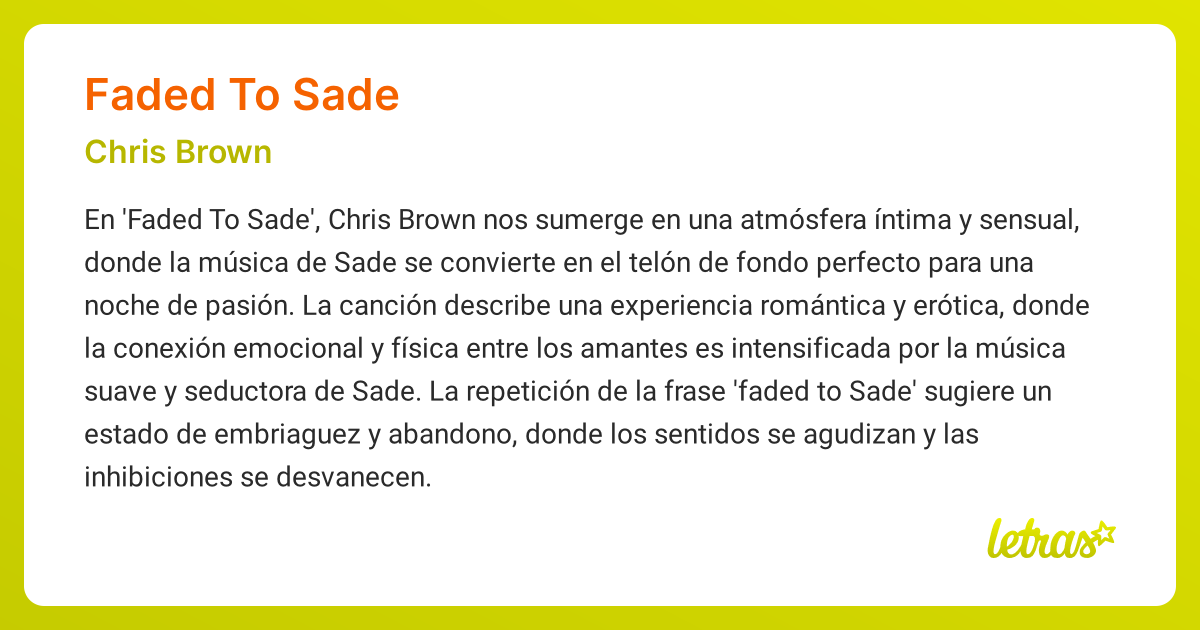Significado de la canción FADED TO SADE (Chris Brown) - LETRAS.COM
