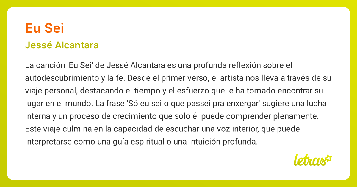 Significado de la canción EU SEI (Jessé Alcantara) - LETRAS.COM