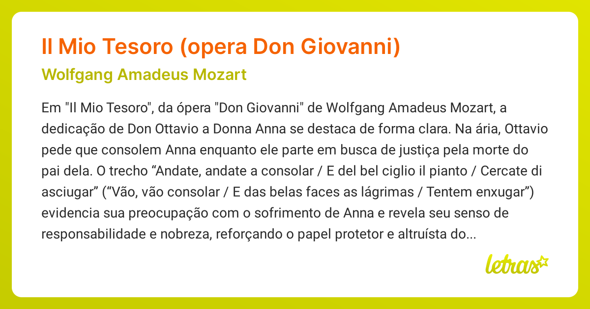 Significado da música Il Mio Tesoro (opera Don Giovanni) (Wolfgang ...