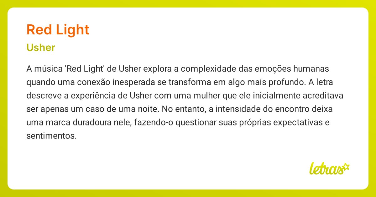 Significado da música RED LIGHT (Usher) - LETRAS.MUS.BR