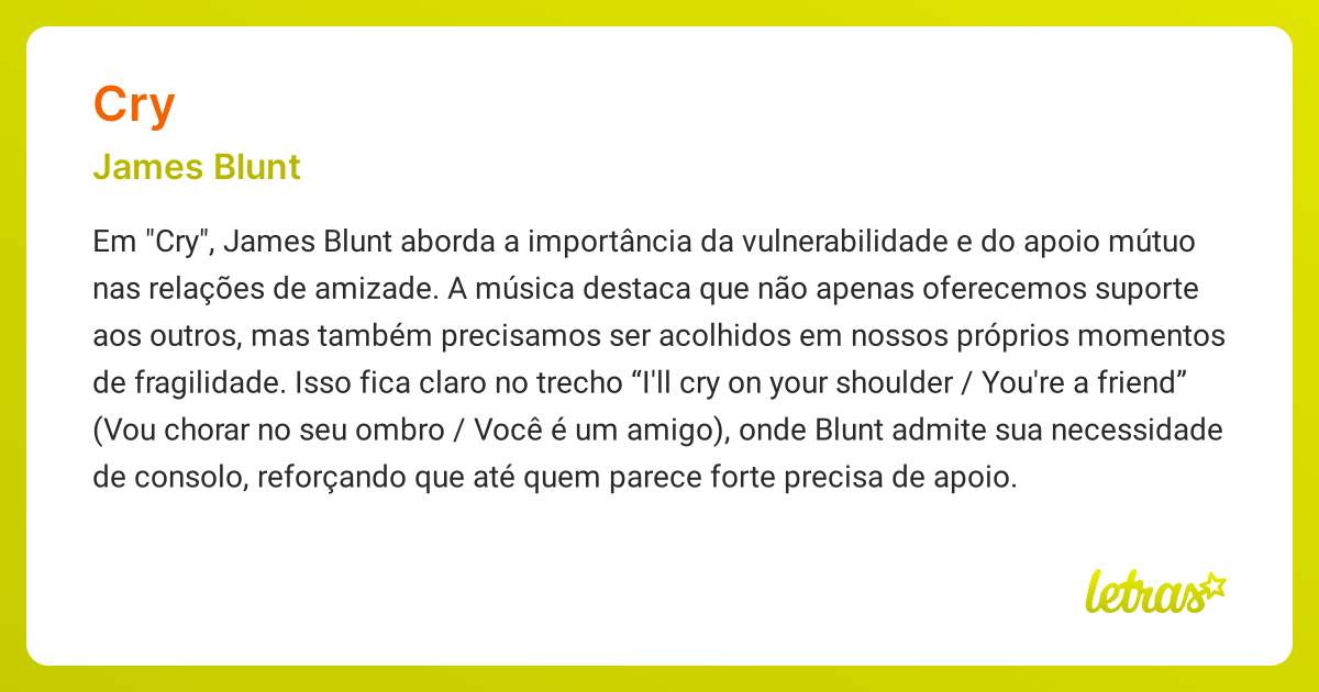 Significado da música CRY (James Blunt) - LETRAS.MUS.BR