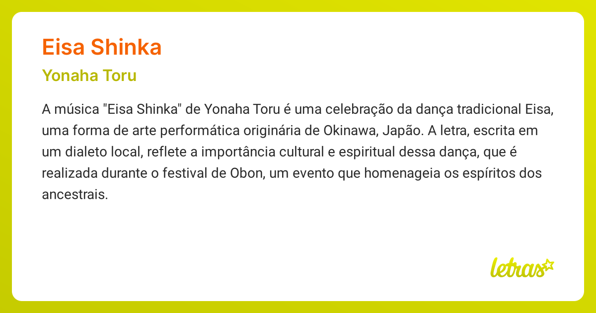 Significado da música EISA SHINKA (Yonaha Toru) - LETRAS.MUS.BR