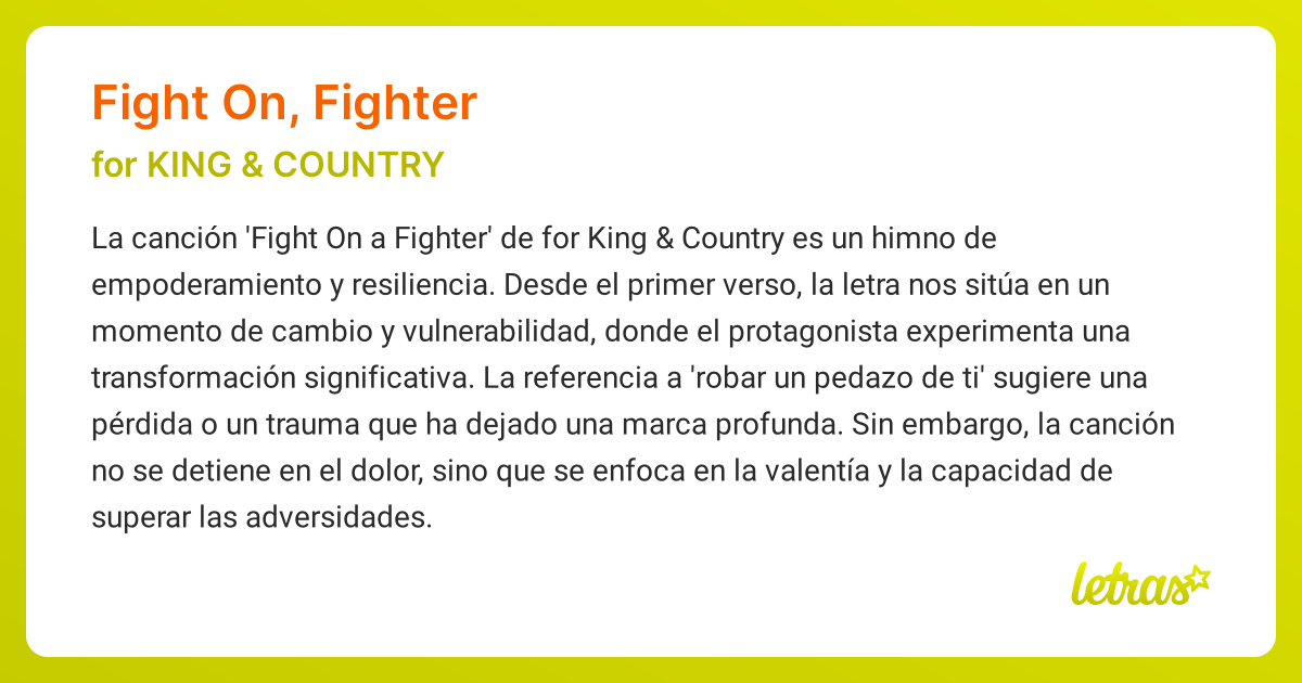 Significado de la canción FIGHT ON, FIGHTER (for KING & COUNTRY ...