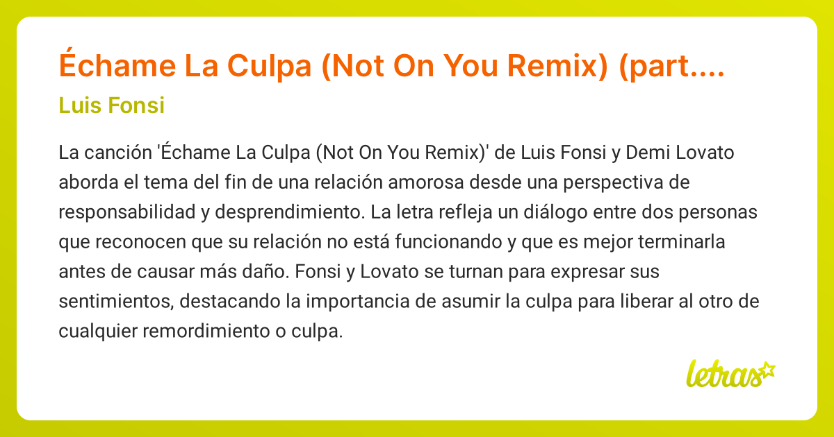 Significado de la canción Échame La Culpa (Not On You Remix) (part ...