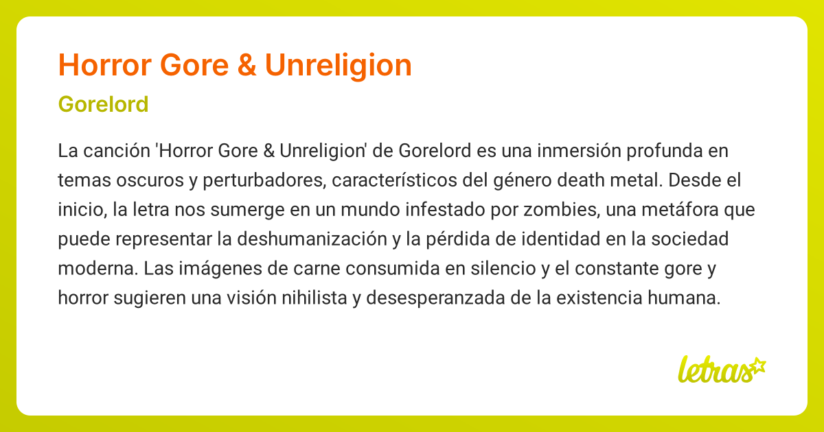 Significado de la canción HORROR GORE & UNRELIGION (Gorelord) - LETRAS.COM