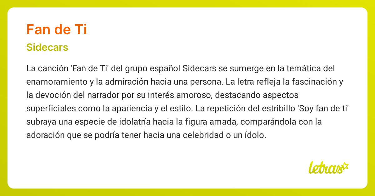 Significado de la canción FAN DE TI (Sidecars) - LETRAS.COM