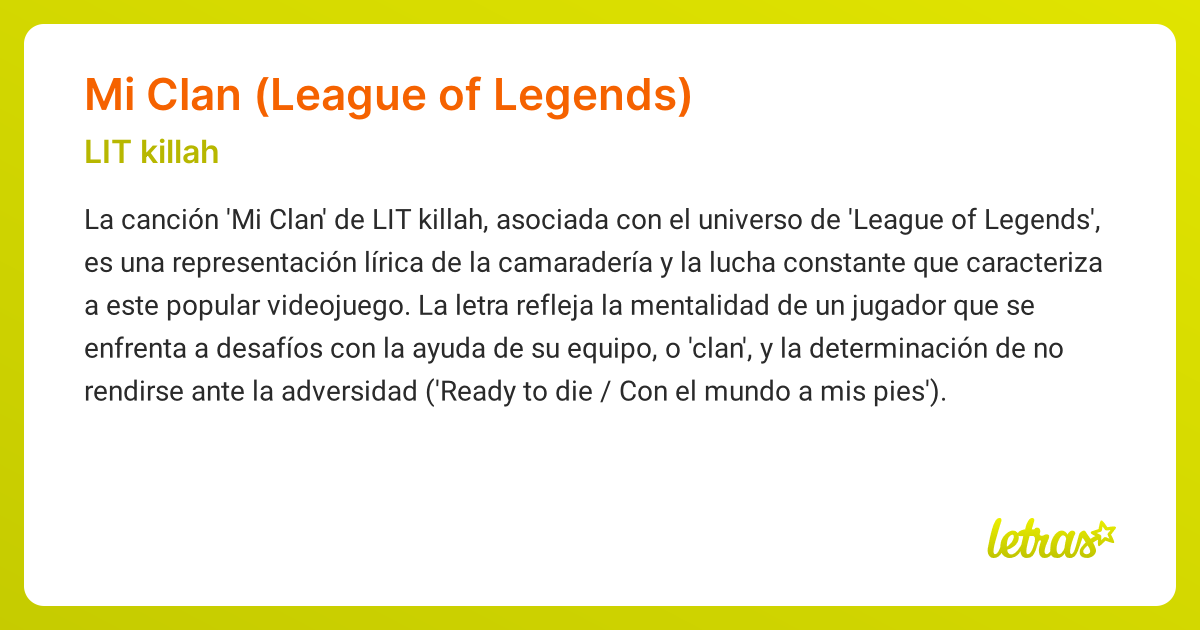 Significado de la canción MI CLAN (LEAGUE OF LEGENDS) (LIT killah) - LETRAS.COM