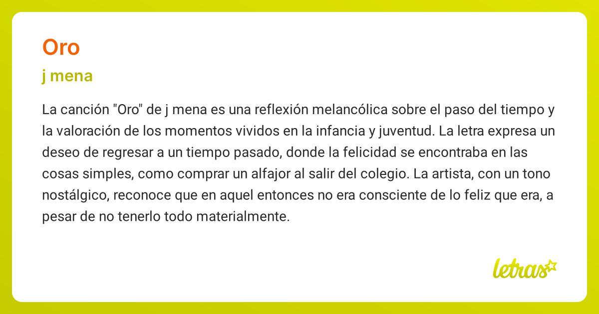 Significado de la canción ORO (j mena) - LETRAS.COM