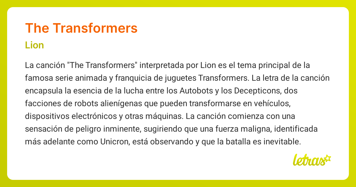 Significado de la canción THE TRANSFORMERS (Lion) - LETRAS.COM