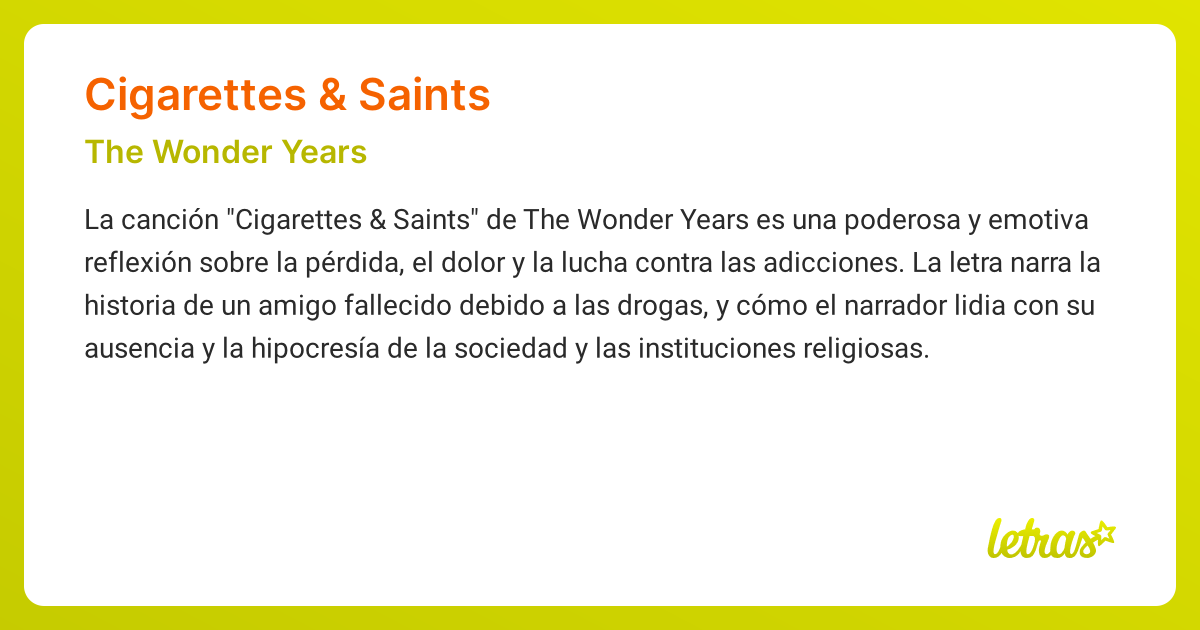 Significado de la canción CIGARETTES & SAINTS (The Wonder Years ...