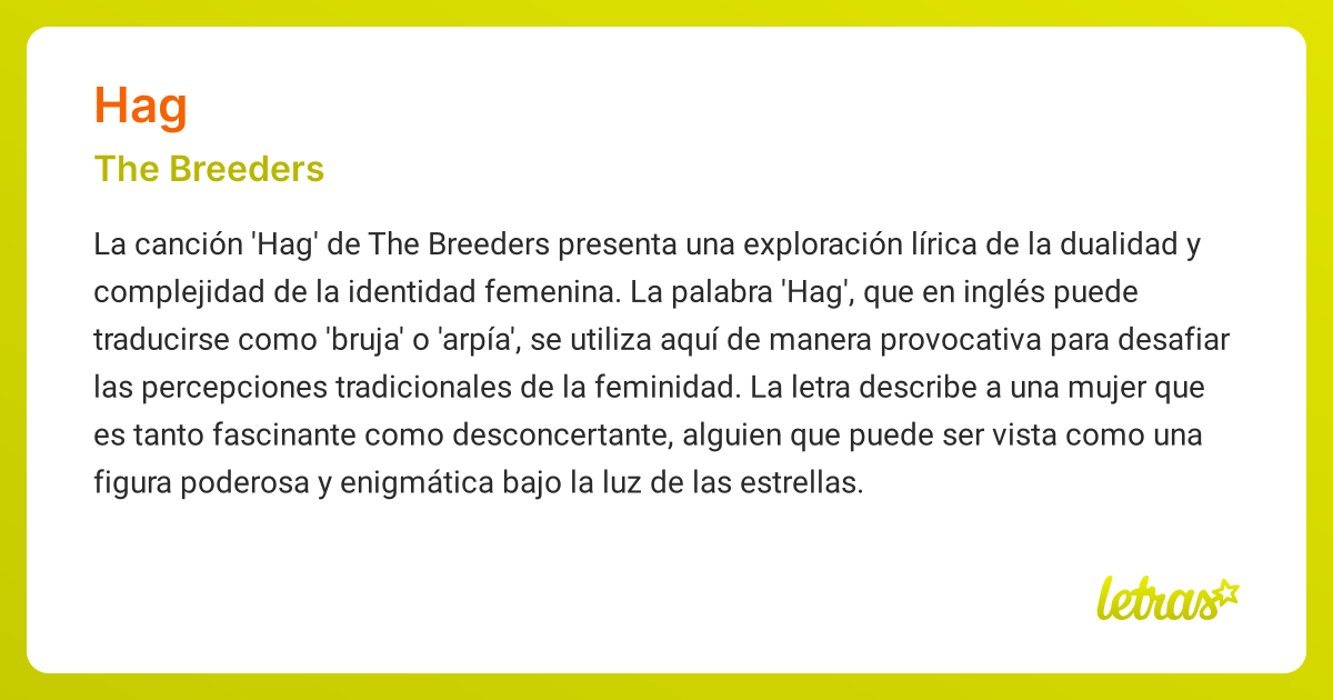 Significado de la canción HAG (The Breeders) - LETRAS.COM