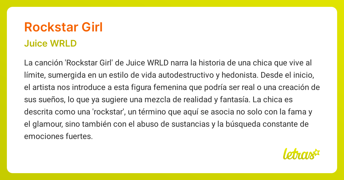 Significado de la canción ROCKSTAR GIRL (Juice WRLD) - LETRAS.COM