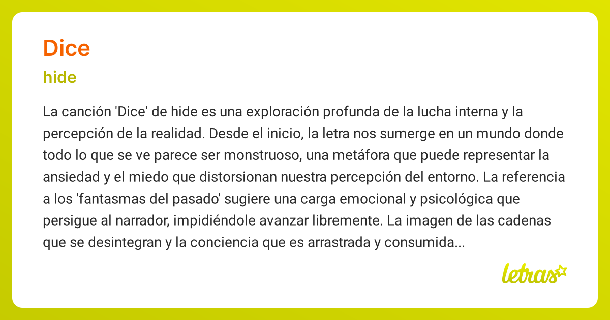 Significado de la canción DICE (hide) - LETRAS.COM