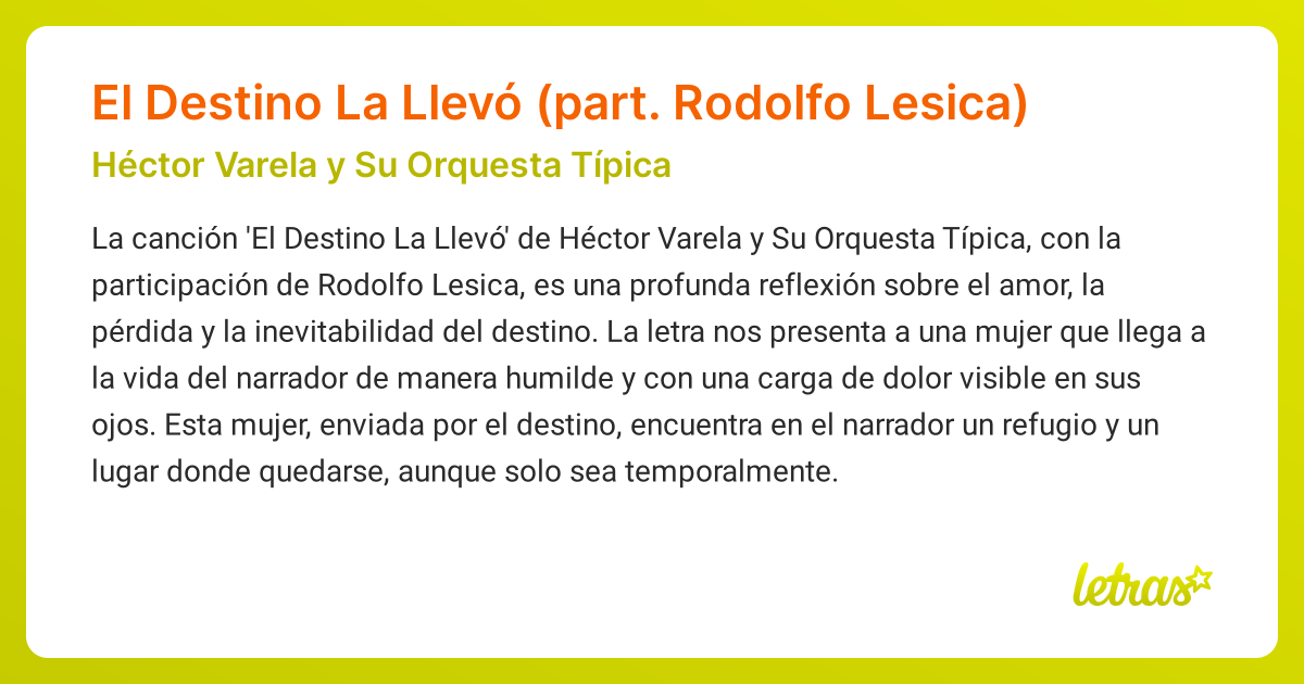 Significado de la canción El Destino La Llevó (part. Rodolfo Lesica ...