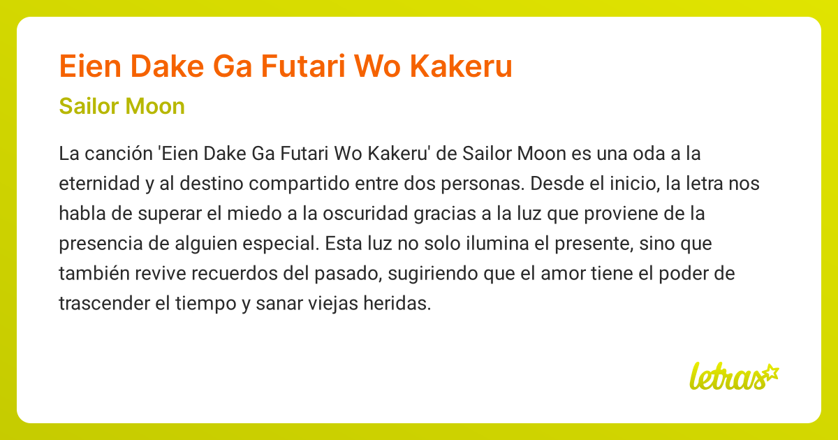 Significado de la canción EIEN DAKE GA FUTARI WO KAKERU (Sailor Moon ...