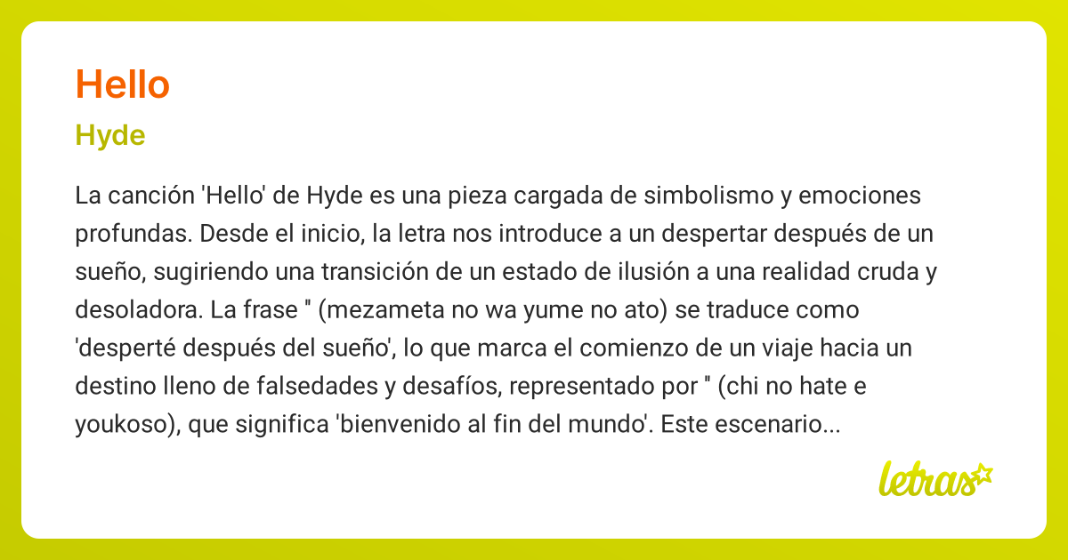 Significado de la canción HELLO (Hyde) - LETRAS.COM