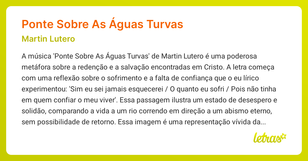 Significado da música PONTE SOBRE AS ÁGUAS TURVAS (Martin Lutero ...