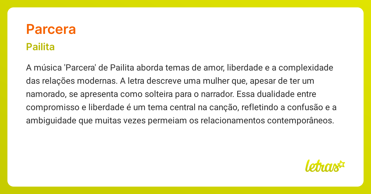Significado da música PARCERA (Pailita) - LETRAS.MUS.BR