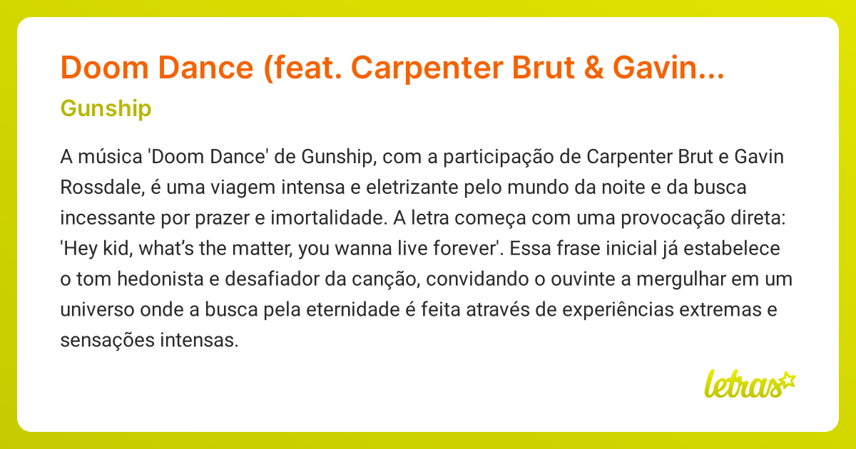 Significado da música Doom Dance (feat. Carpenter Brut & Gavin Rossdale ...