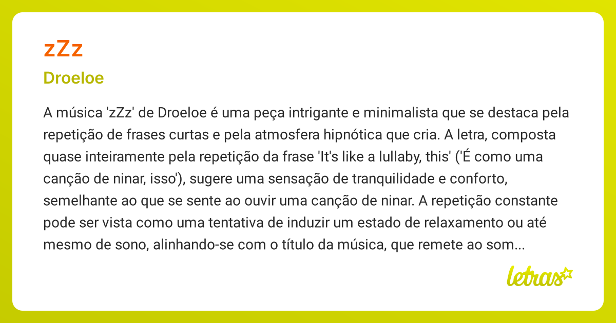 Significado da música ZZZ (Droeloe) - LETRAS.MUS.BR