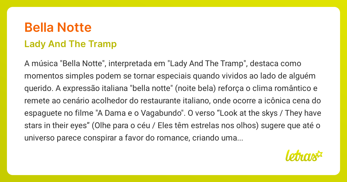 Significado da música BELLA NOTTE (Lady And The Tramp) - LETRAS.MUS.BR