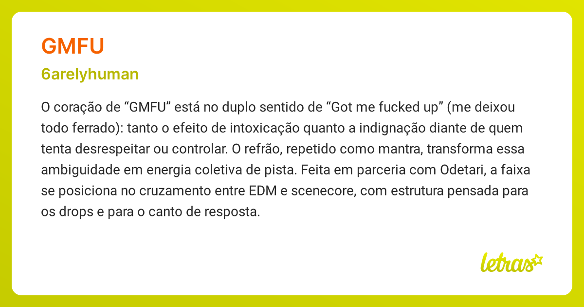 Significado da música GMFU (6arelyhuman) - LETRAS.MUS.BR
