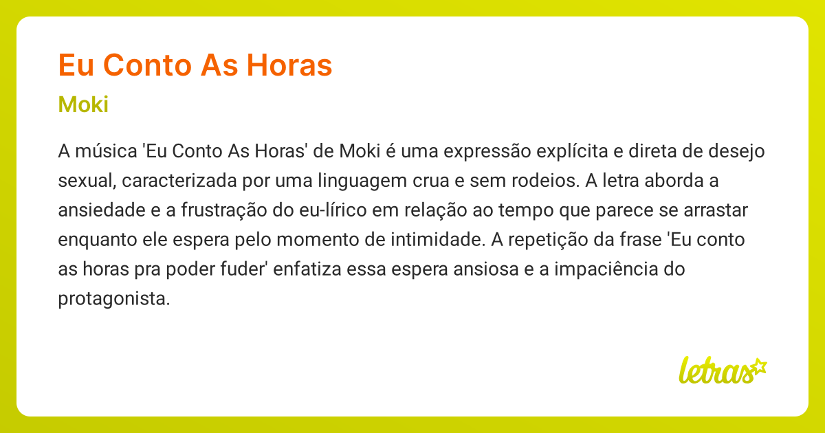 Significado da música EU CONTO AS HORAS (Moki) - LETRAS.MUS.BR