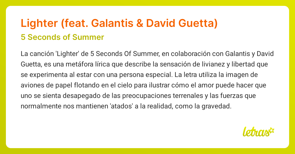 Significado de la canción Lighter (feat. Galantis & David Guetta) (5 ...