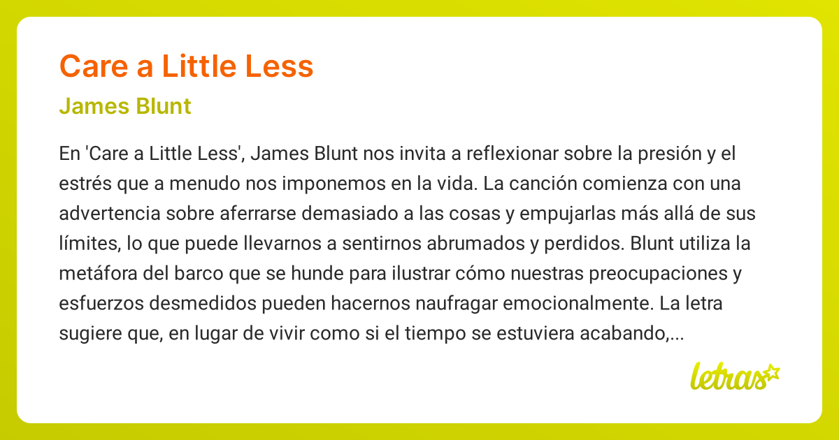 Significado de la canción CARE A LITTLE LESS (James Blunt) - LETRAS.COM