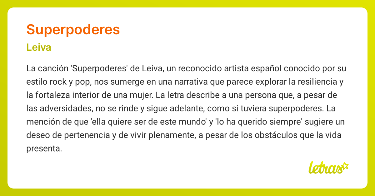 Significado de la canción SUPERPODERES (Leiva) - LETRAS.COM