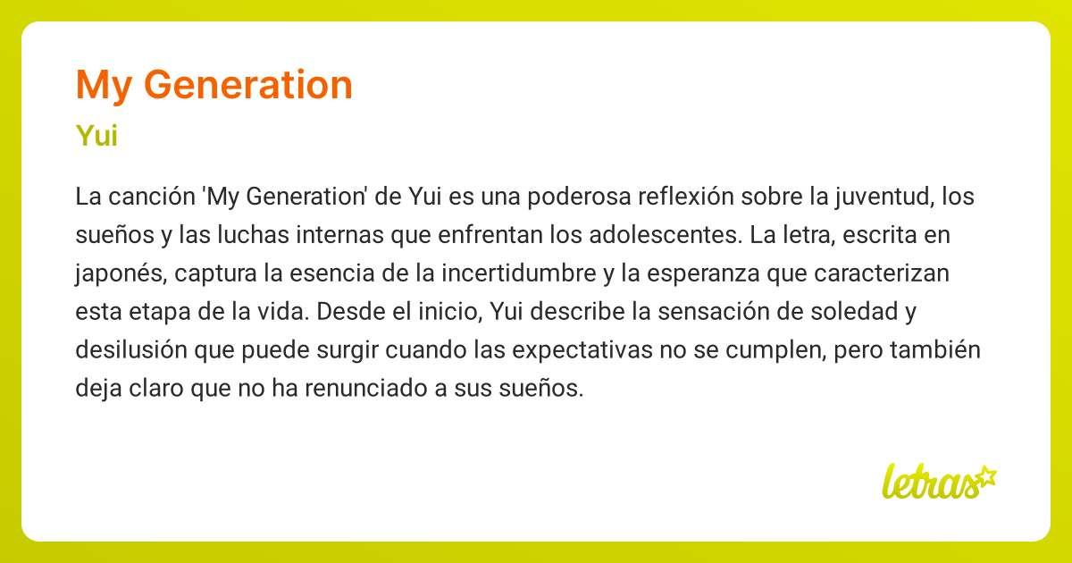 Significado de la canción MY GENERATION (Yui) - LETRAS.COM