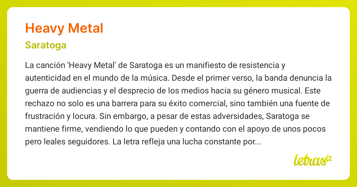 Significado de la canción HEAVY METAL (Saratoga) - LETRAS.COM