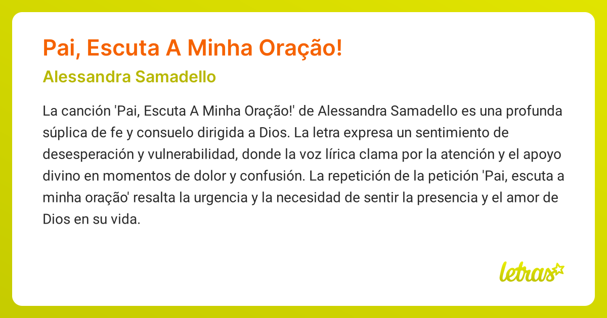 Significado de la canción PAI, ESCUTA A MINHA ORAÇÃO! (Alessandra ...