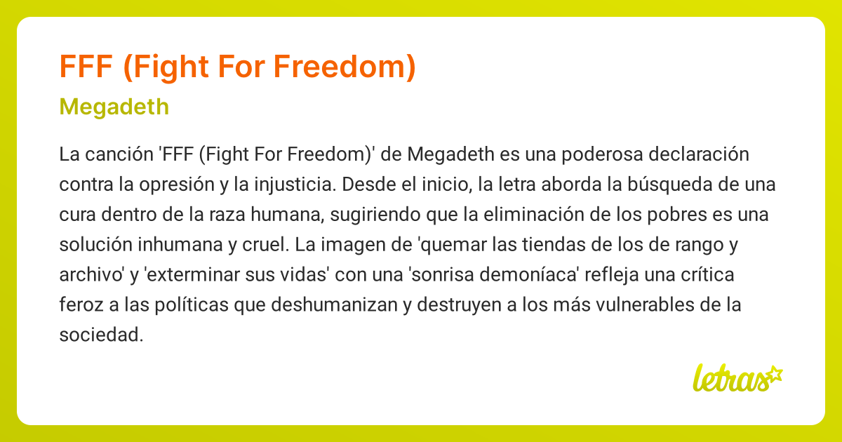 Significado de la canción FFF (FIGHT FOR FREEDOM) (Megadeth) - LETRAS.COM