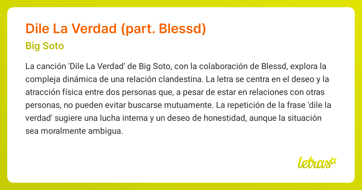 Significado de la canción DILE LA VERDAD (PART. BLESSD) (Big Soto ...