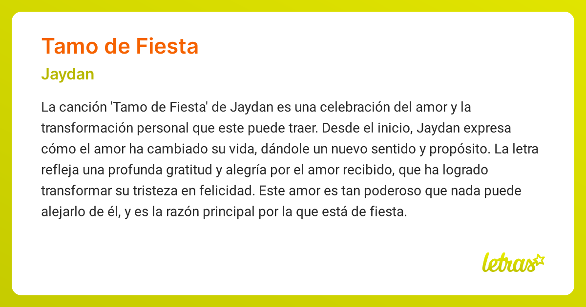 Significado de la canción TAMO DE FIESTA (Jaydan) - LETRAS.COM