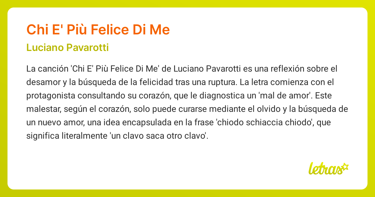 Significado de la canción CHI E' PIÙ FELICE DI ME (Luciano Pavarotti ...