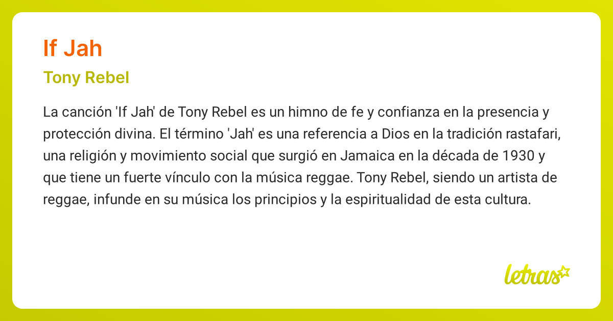 Significado de la canción IF JAH (Tony Rebel) - LETRAS.COM