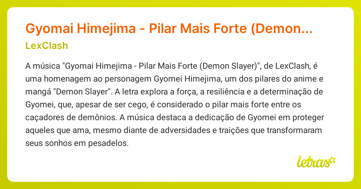 Significado da música Gyomai Himejima - Pilar Mais Forte (Demon Slayer ...