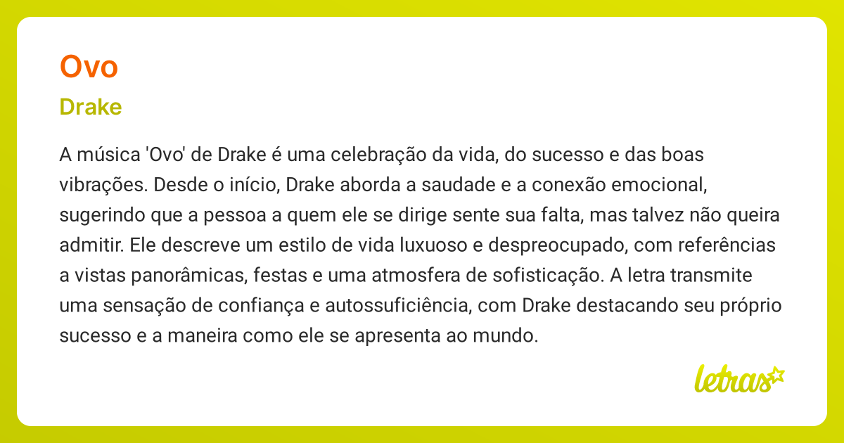 Significado da música OVO (Drake) - LETRAS.MUS.BR