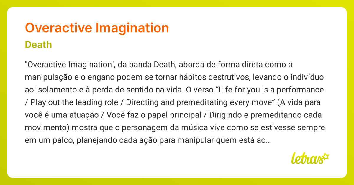 Significado da música OVERACTIVE IMAGINATION (Death) - LETRAS.MUS.BR