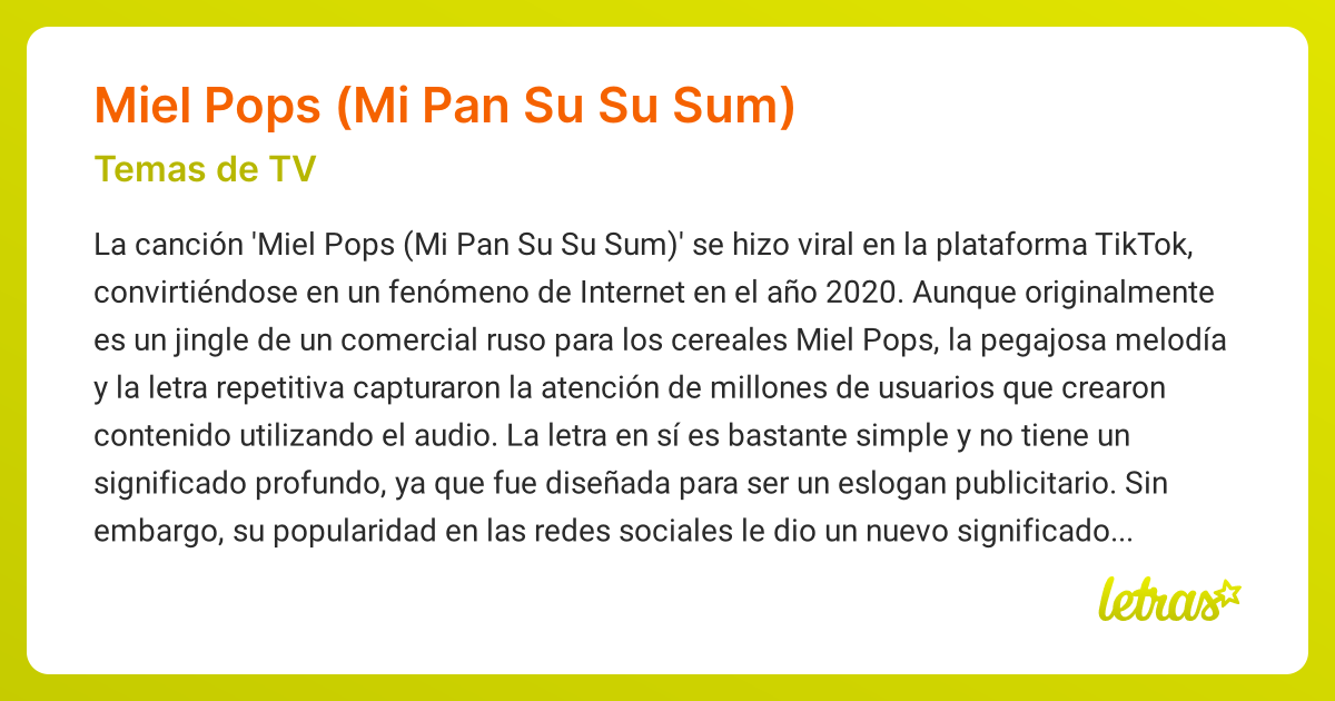 Significado de la canción MIEL POPS (MI PAN SU SU SUM) (Temas de TV ...