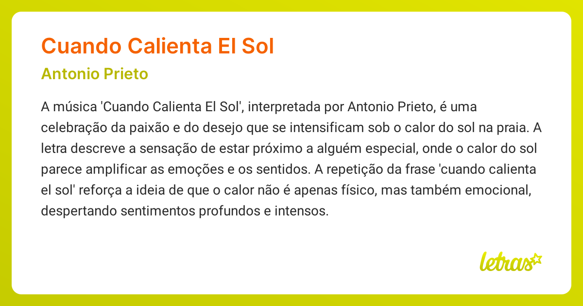 Significado da música CUANDO CALIENTA EL SOL (Antonio Prieto) - LETRAS ...