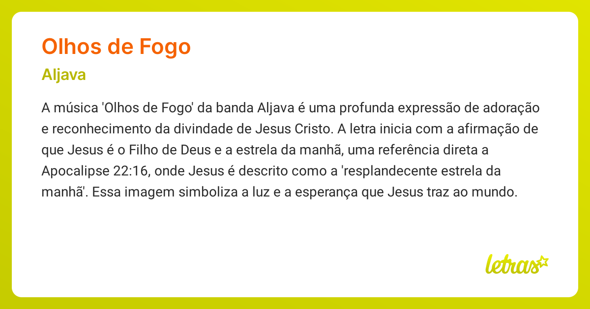 Significado da música OLHOS DE FOGO (Aljava) - LETRAS.MUS.BR