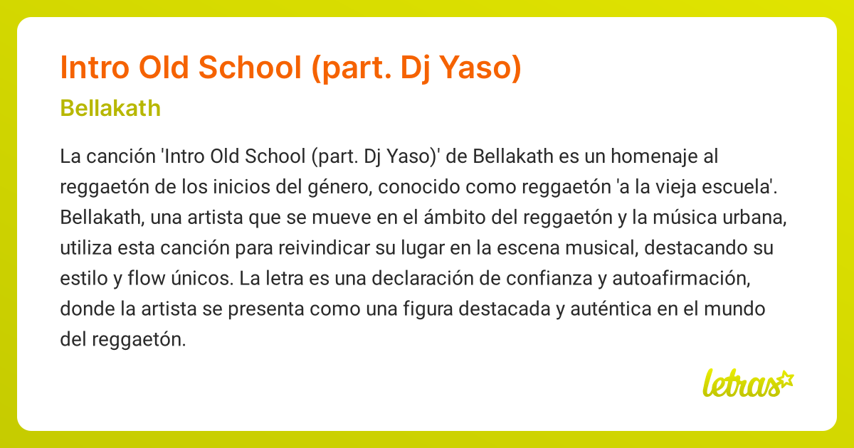 Significado de la canción Intro Old School (part. Dj Yaso) (Bellakath ...