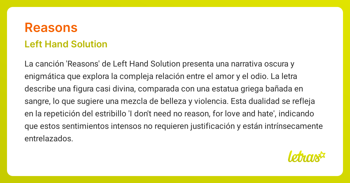 Significado de la canción REASONS (Left Hand Solution) - LETRAS.COM