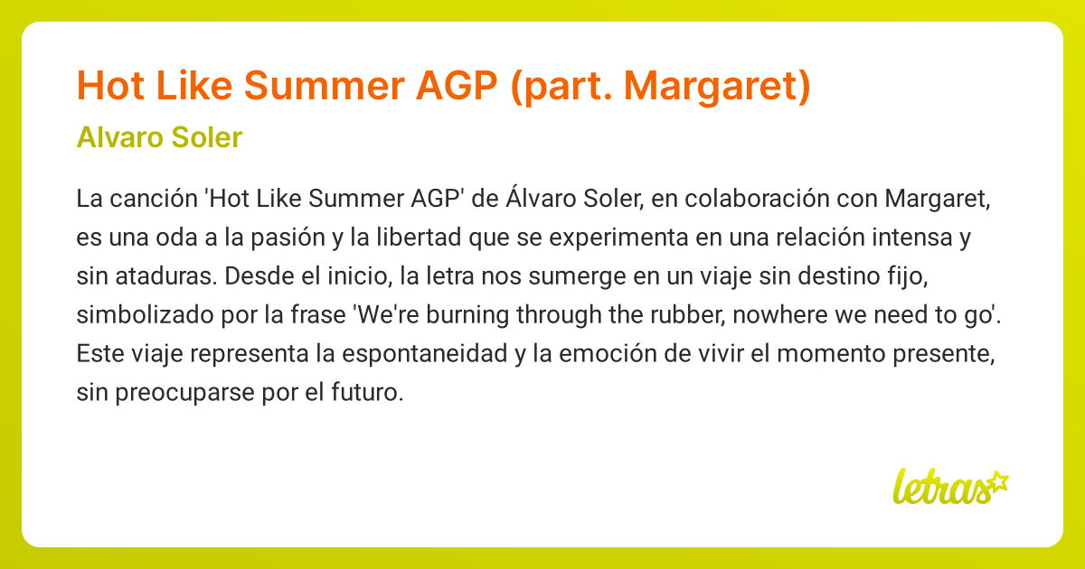Significado de la canción Hot Like Summer AGP (part. Margaret) (Alvaro ...